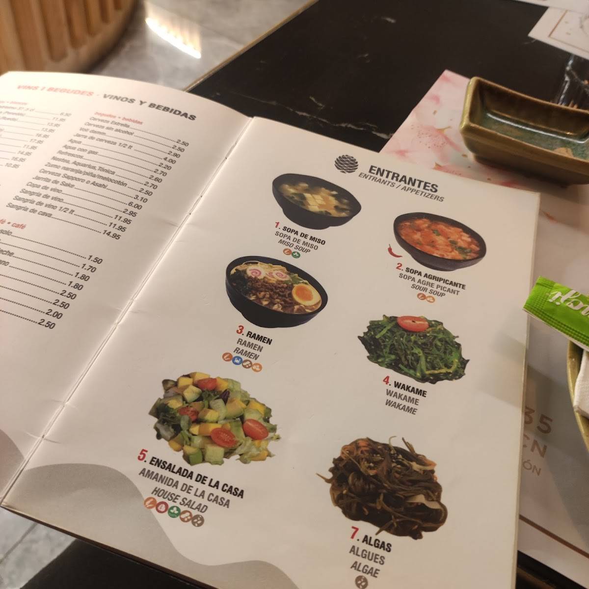 Carta del restaurante Matsuki Sushi, Barcelona