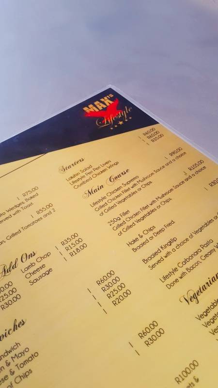 Menu at Max's Lifestyle pub & bar, Durban, Durban