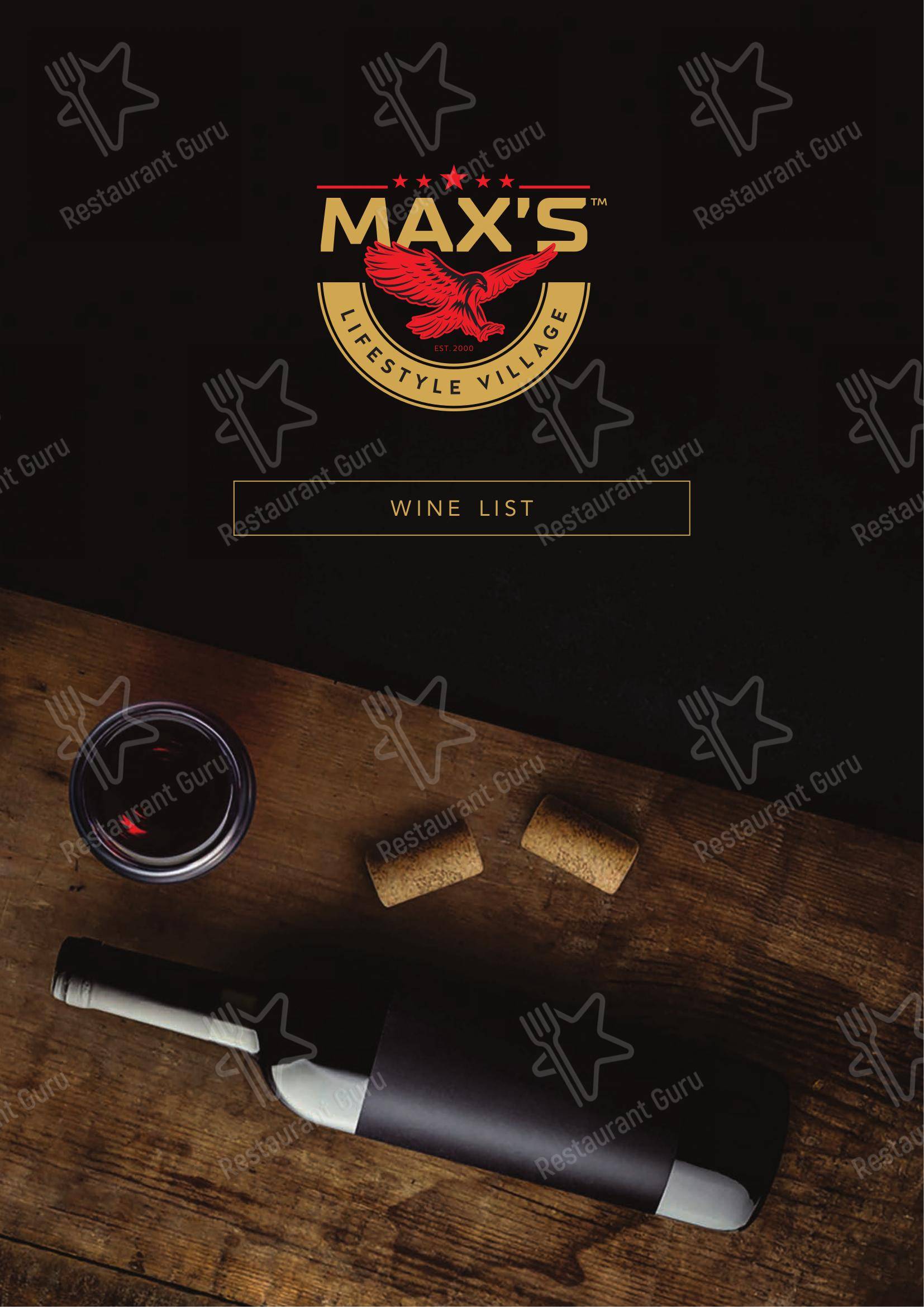 Menu at Max's Lifestyle pub & bar, Durban, Durban