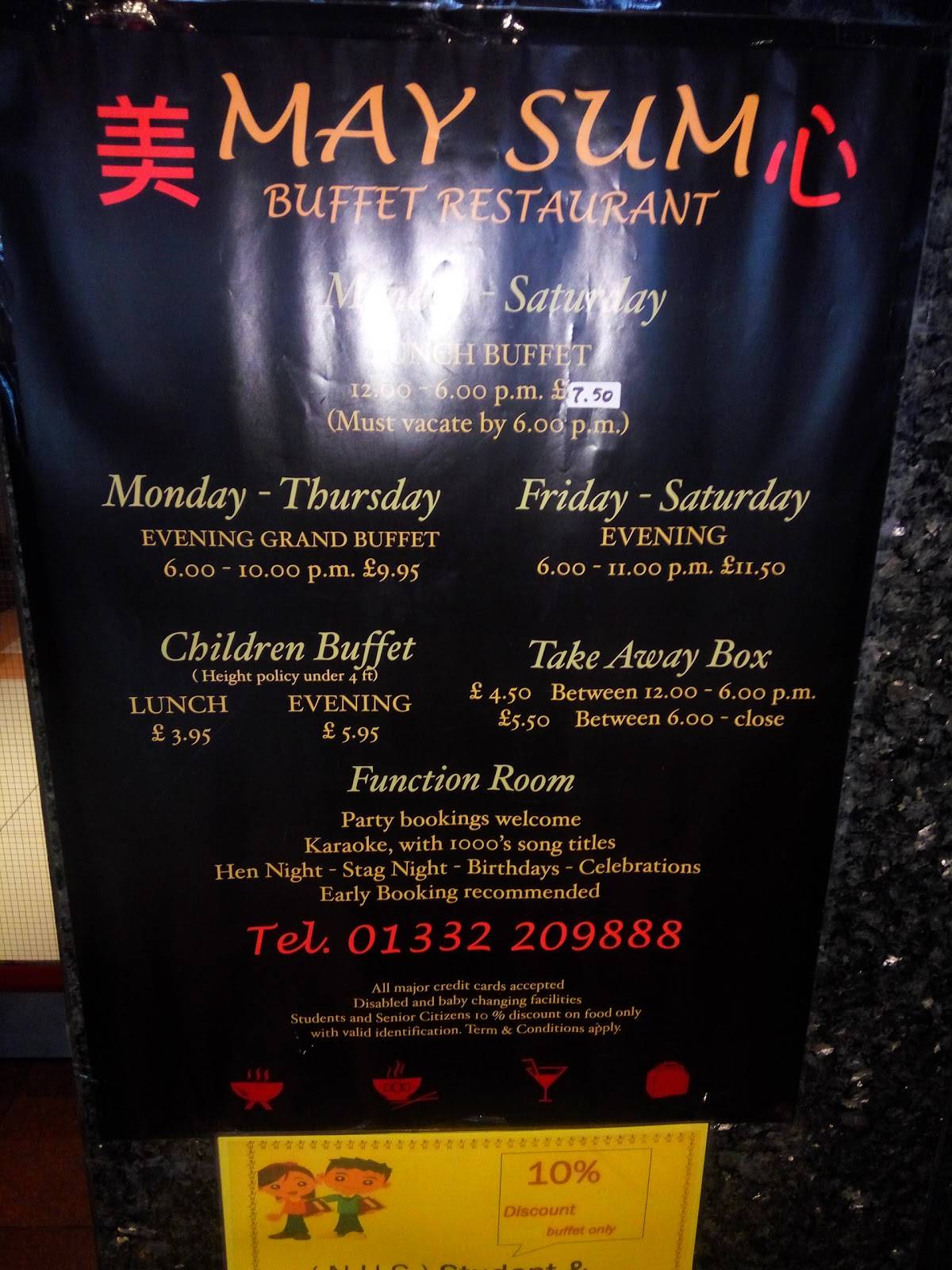 Menu at May Sum Chinese Buffet restaurant, Derby