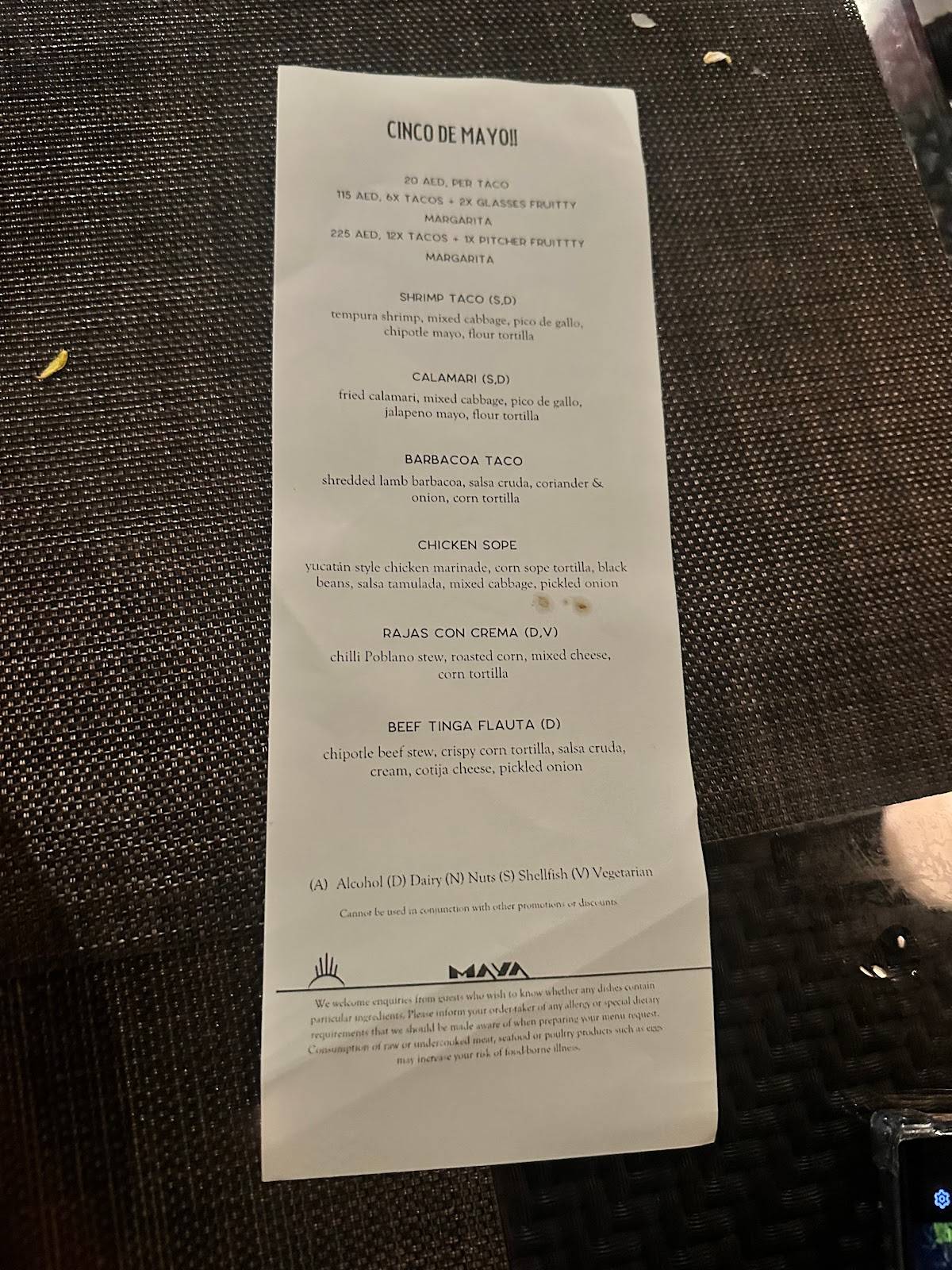 Menu at Maya by Chef Richard Sandoval restaurant, Dubai, Le Royal ...