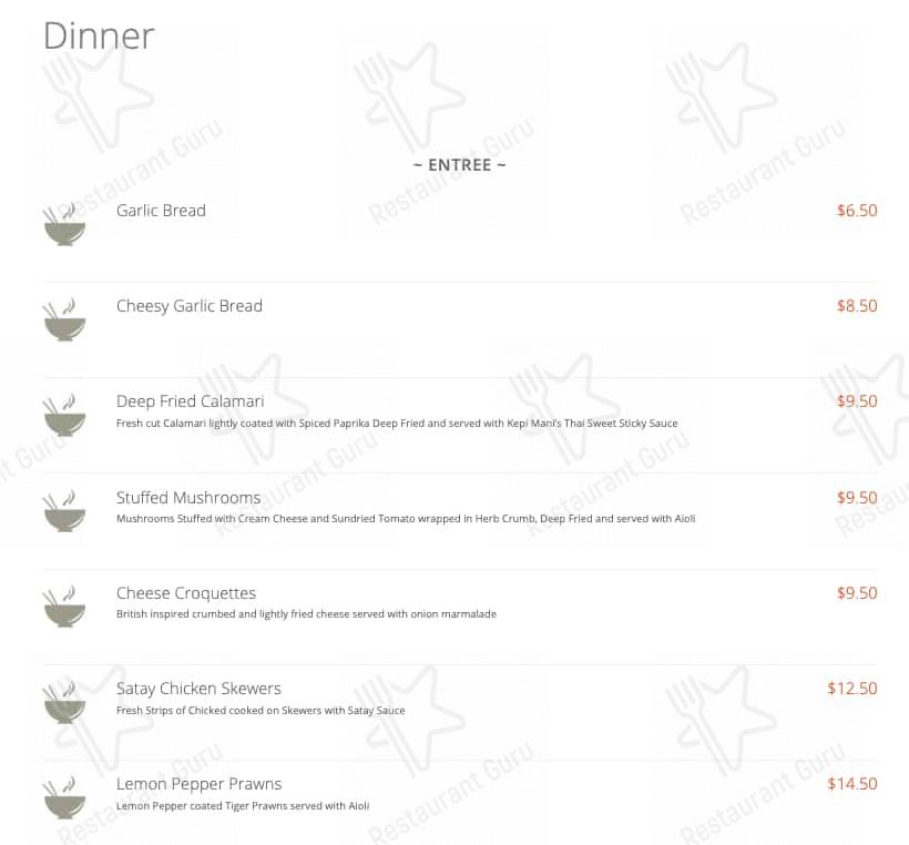 Menu at Mayfair Cafe, Upper Hutt