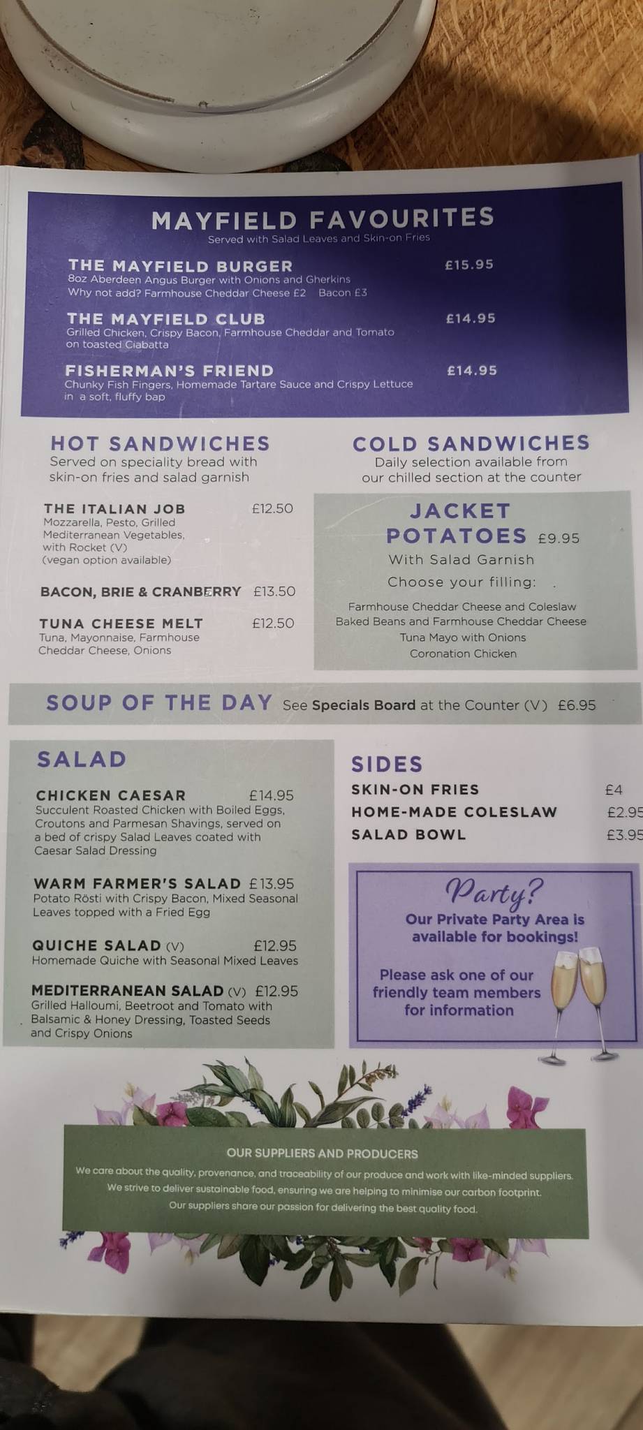 Menu at Mayfield Lavender Gift Shop & Glasshouse Cafe, Epsom