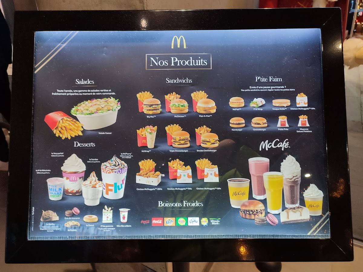 Menu at McDonald's fast food, Paris, 140 Av. des Champs-Élysées