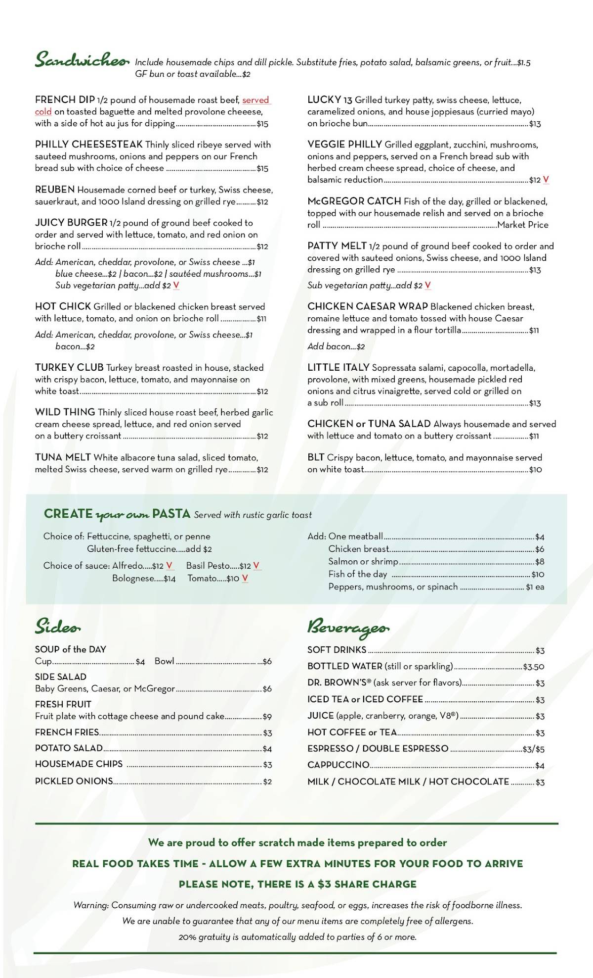 Menu at McGregor Cafe, Fort Myers, McGregor Blvd