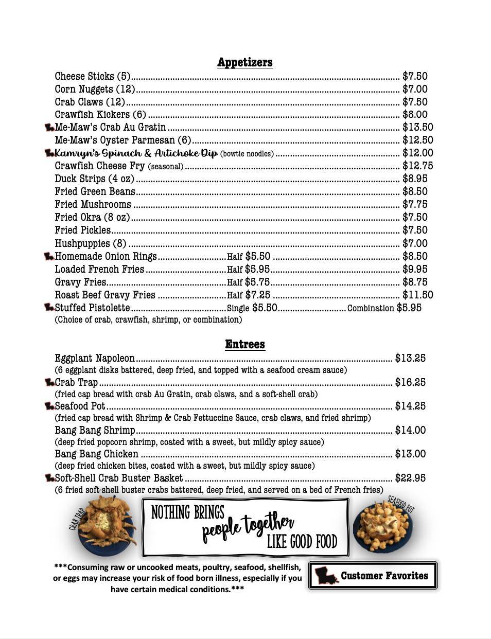 Menu at Me-Maws Cajun Cuisine BBQ, Golden Meadow