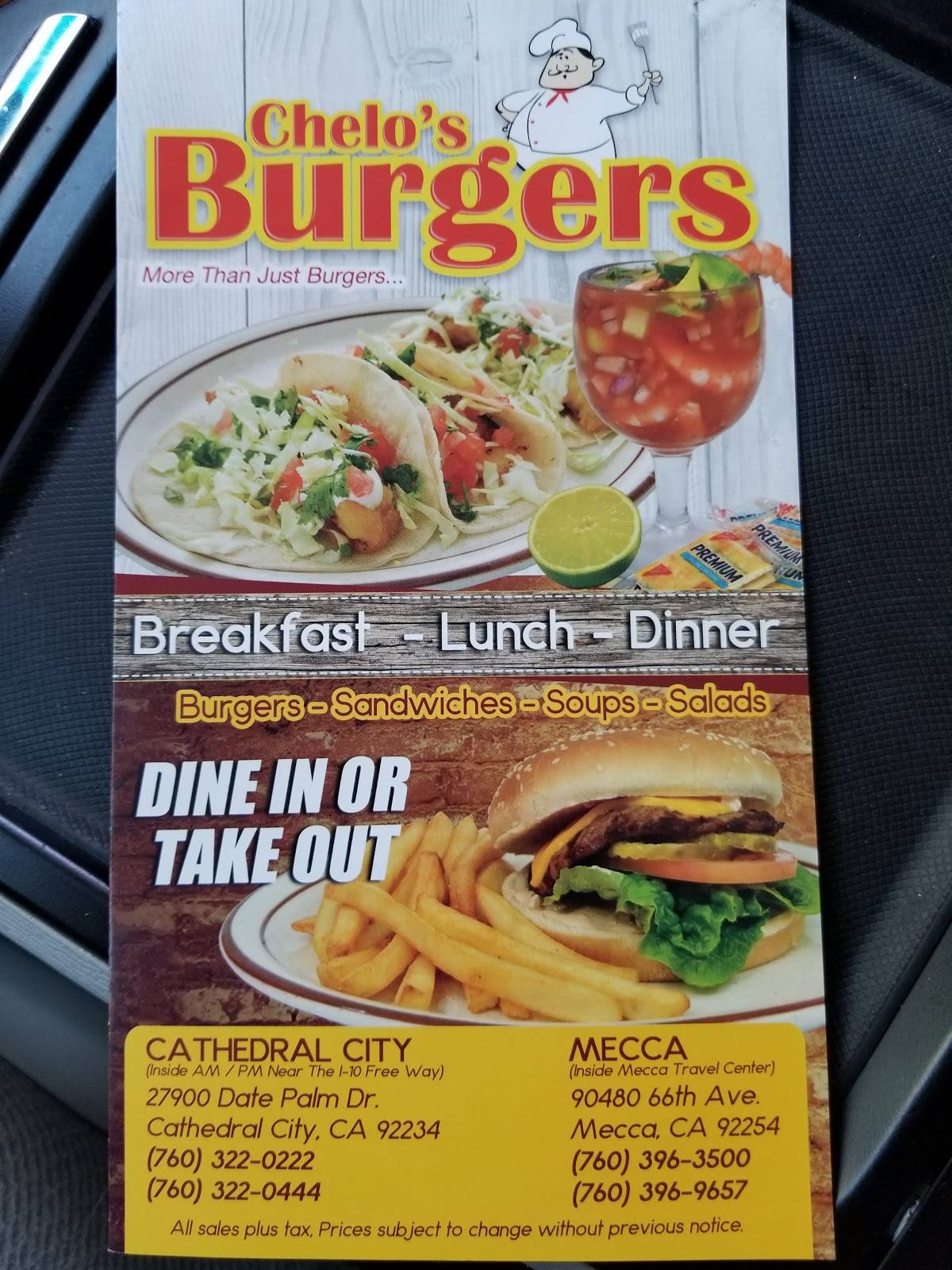 Menu at Chelo's Burger restaurant, Mecca