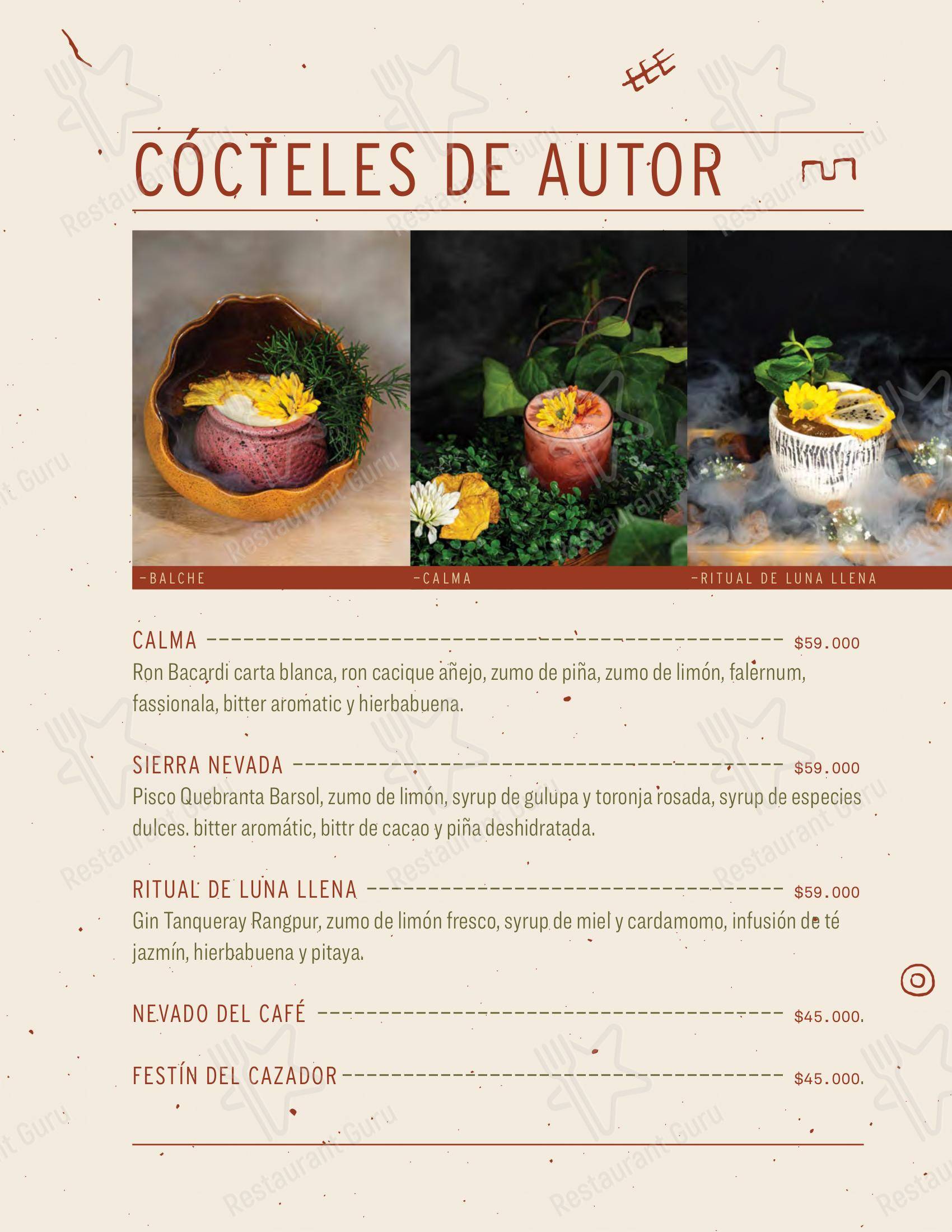 Menu at RITWAL mesa & mística restaurant, Medellín