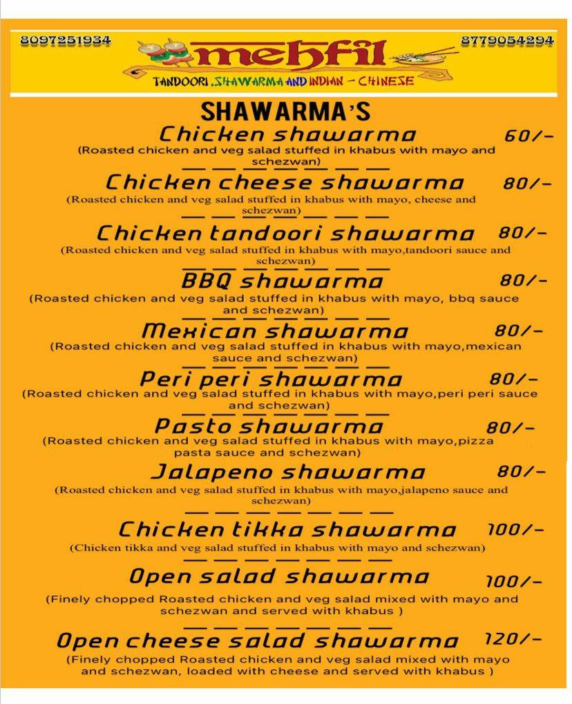 Menu at MEHFIL, Mumbai, Sayani Rd