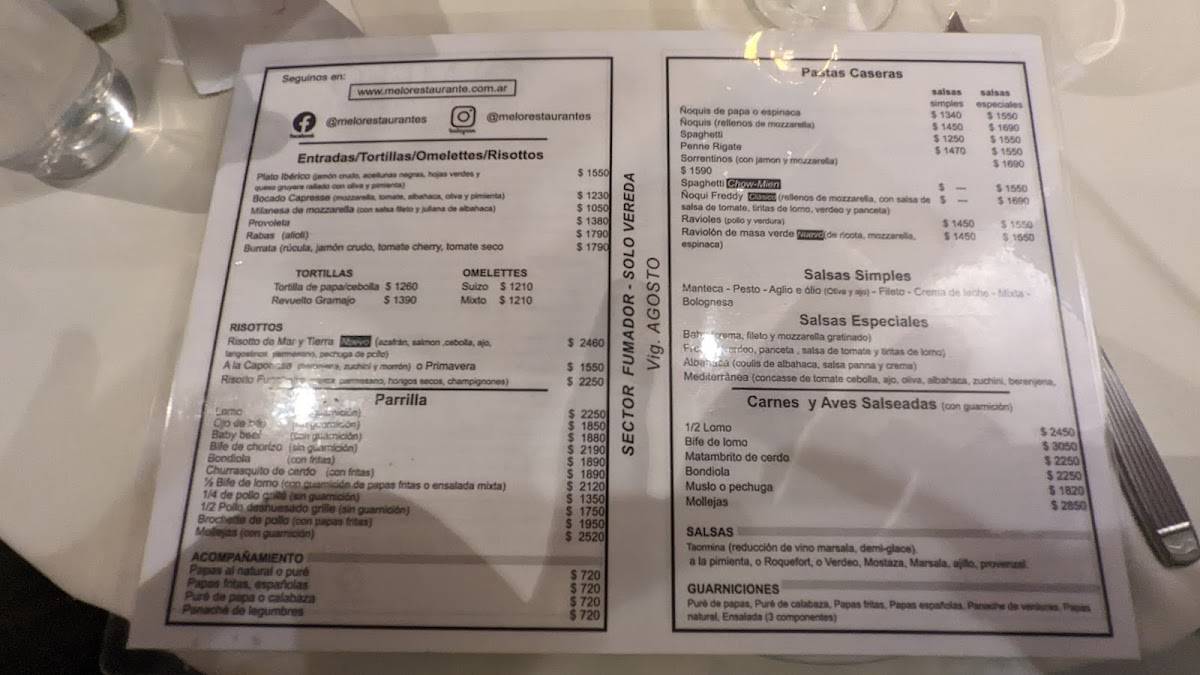 Carta del restaurante Melo, Buenos Aires, José Andrés Pacheco del Melo 1833