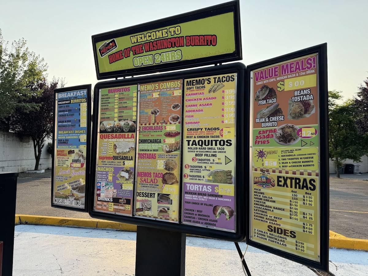Menu at Memo's Mexican Restaurant, Everett