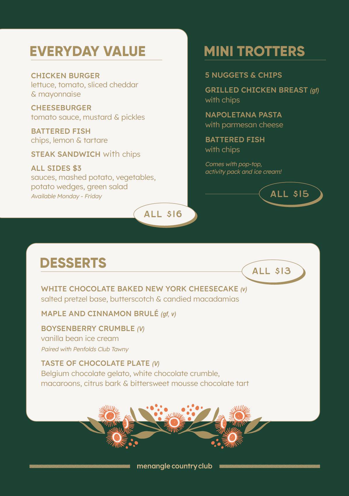 Menu at Menangle Country Club, Menangle Park