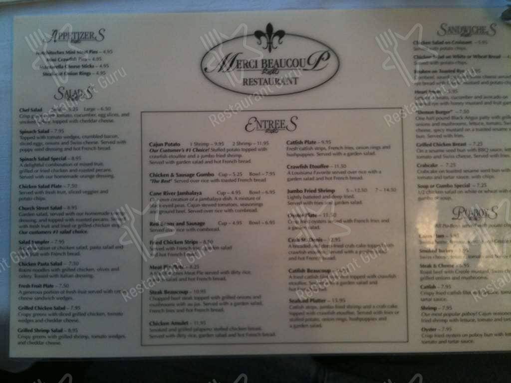 Menu at Merci Beaucoup Restaurant, Natchitoches, 127 Church St