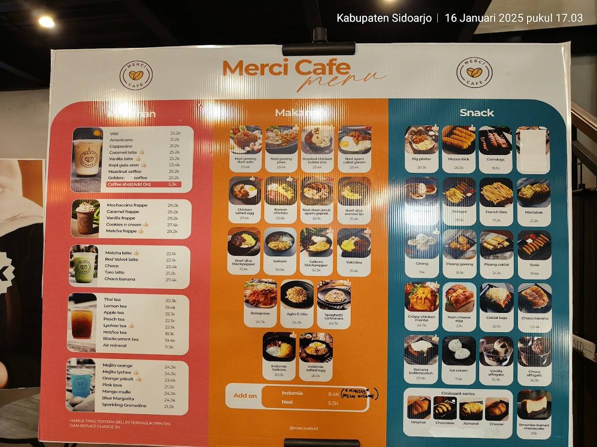 Menu at Merci Cafe, Sidoarjo