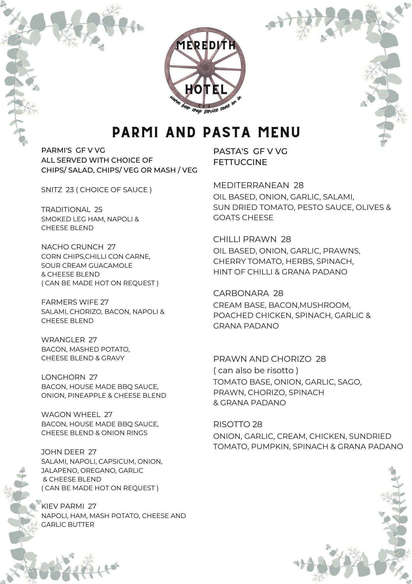 Menu at Meredith Hotel ( TOP PUB ), Meredith
