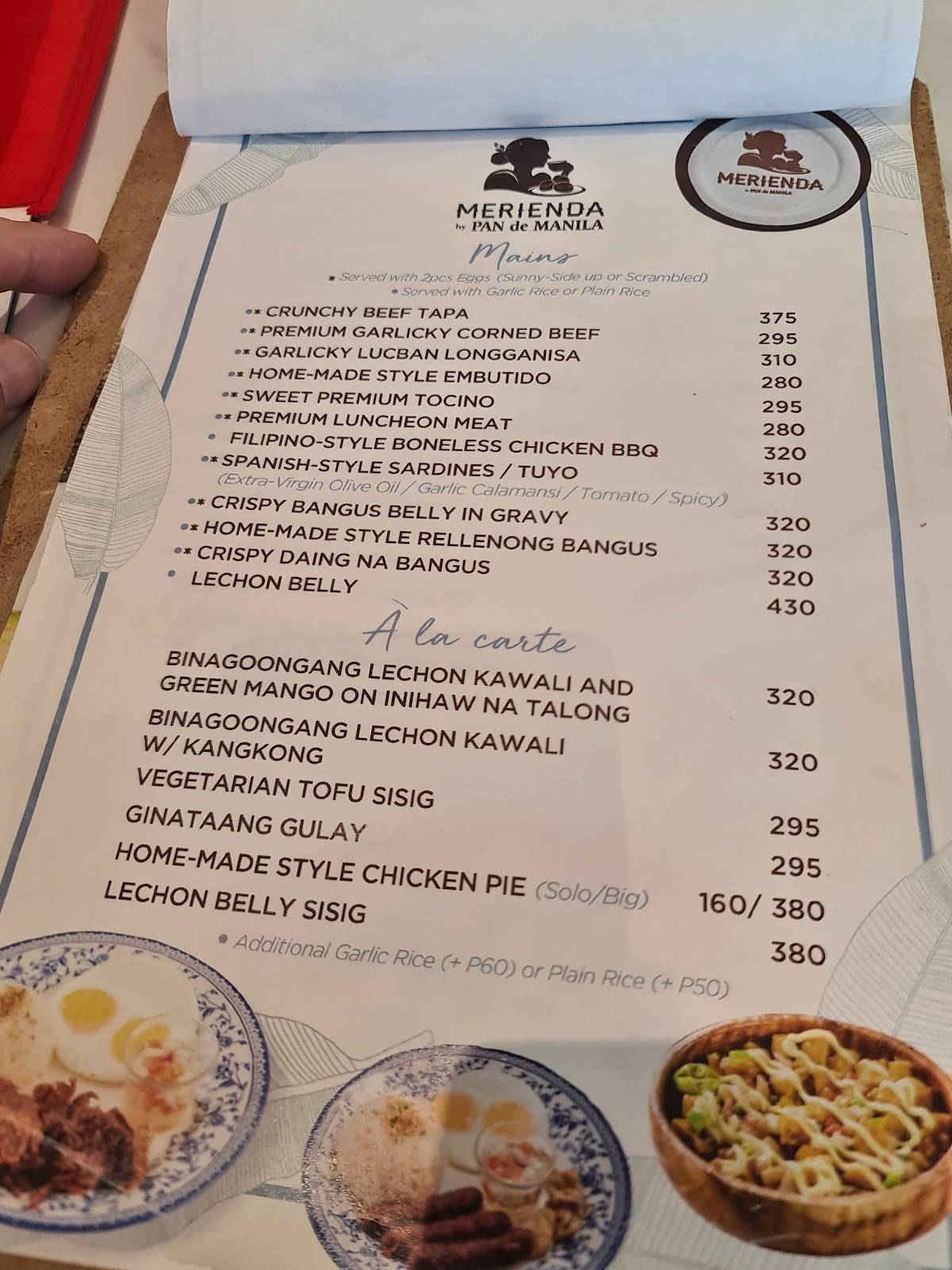 Menu at Merienda by Pan de Manila restaurant, Pasig