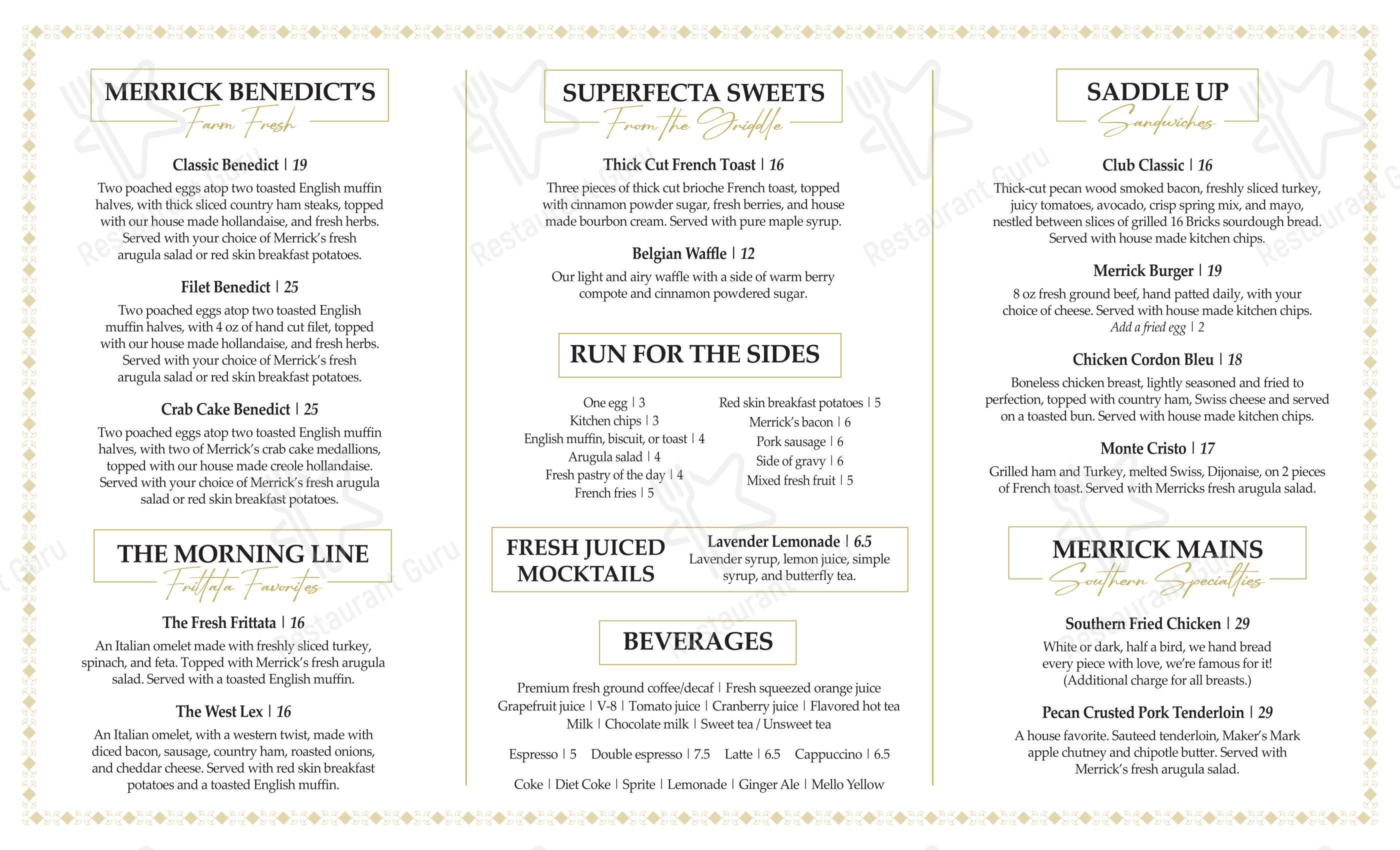Menu at Merrick Inn Restaurant, Lexington