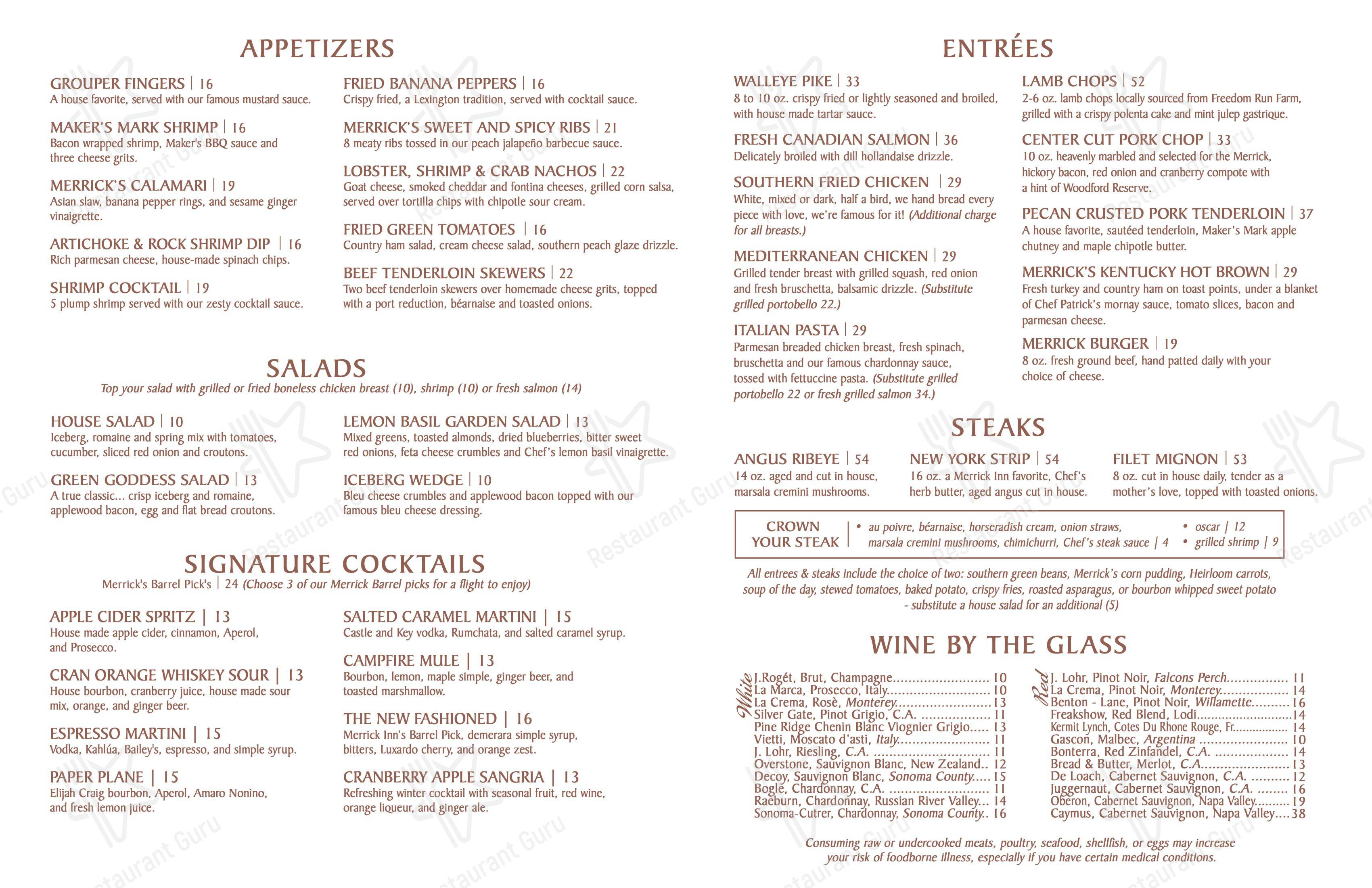 Menu at Merrick Inn Restaurant, Lexington