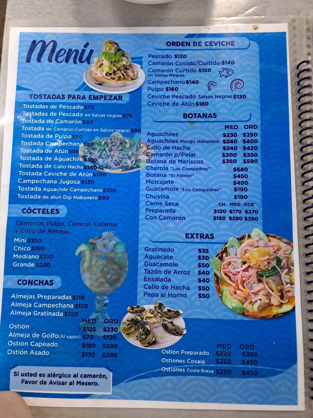 Carta del restaurante Mariscos Los Compadres, Mexicali, Av Pdte Gómez ...