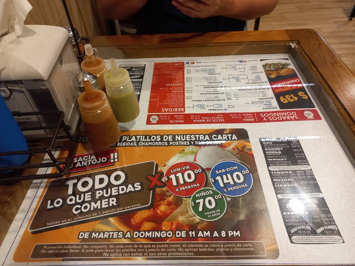 Carta del restaurante Central del Antojos, Ciudad del México