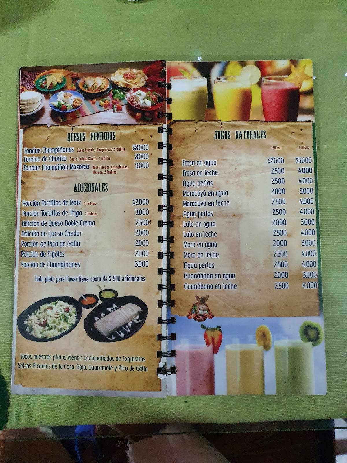 Carta del restaurante Mi mucho Burrito, Sogamoso