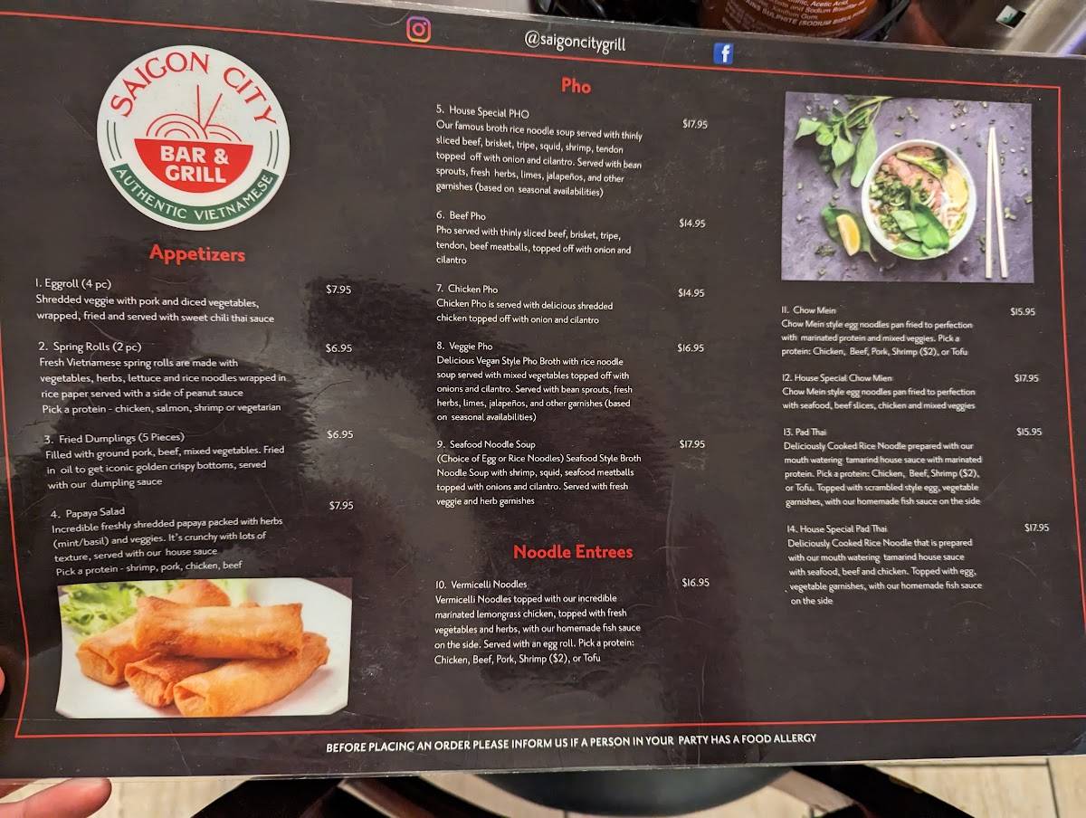 Menu at SAIGON CITY BAR & GRILL, Michigan City