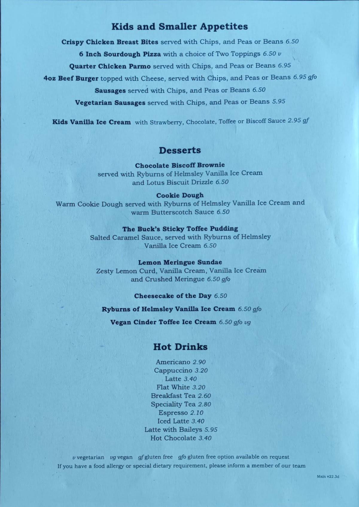 Menu at The Buck pub & bar, Middlesbrough