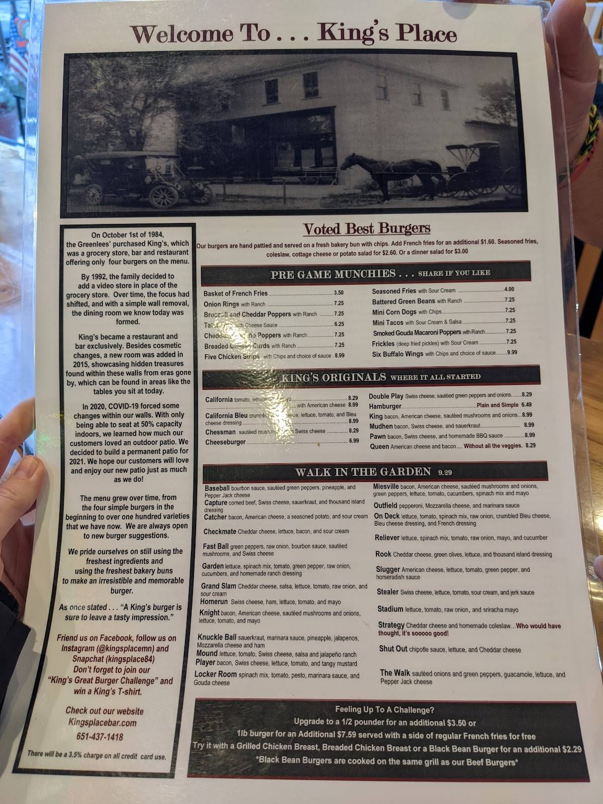 Menu at King's Place Bar and Grill, Miesville