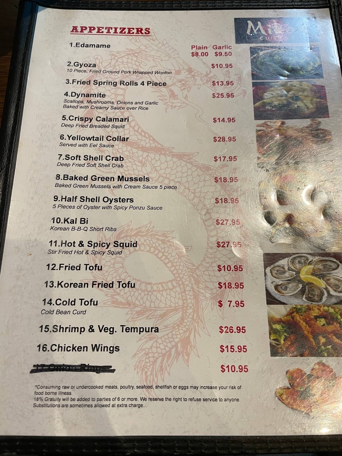 Menu at Miko’s Cuisine restaurant, Wailuku