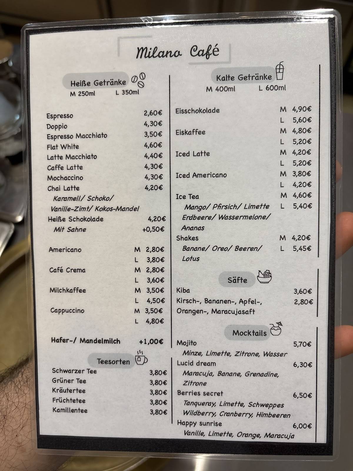 Menu au Milano Café Jena, Iena