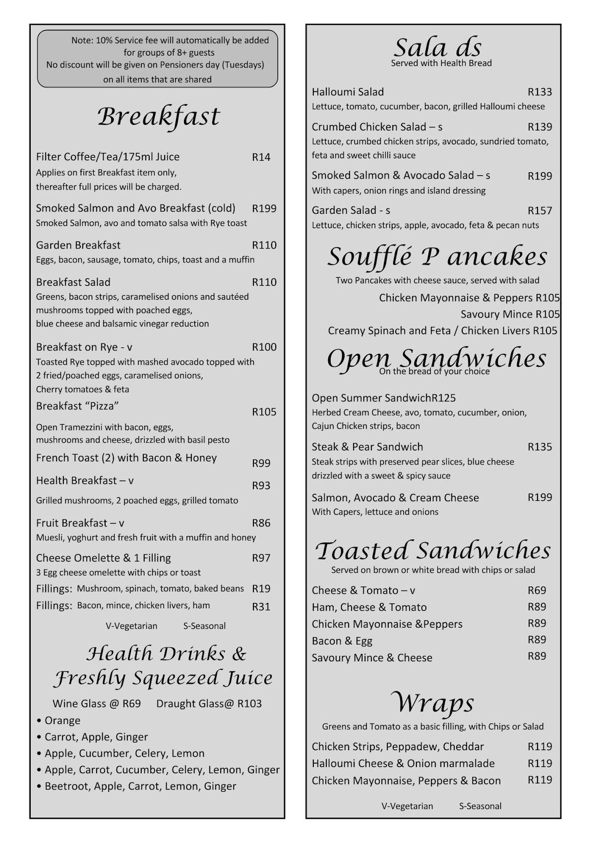 Menu at Milkplum Cafe, Pretoria, 2 Cussonia Ave