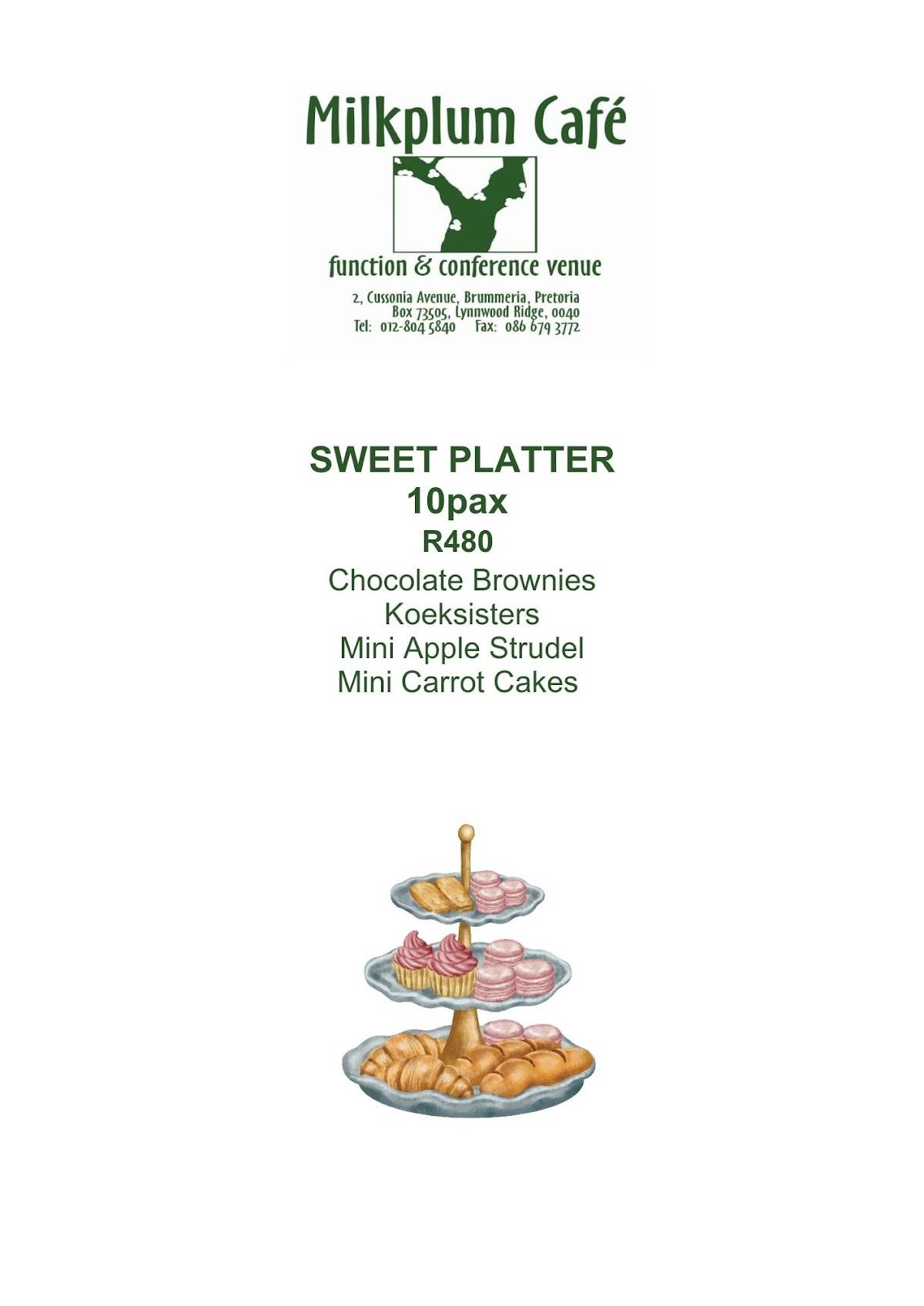 Menu at Milkplum Cafe, Pretoria, 2 Cussonia Ave