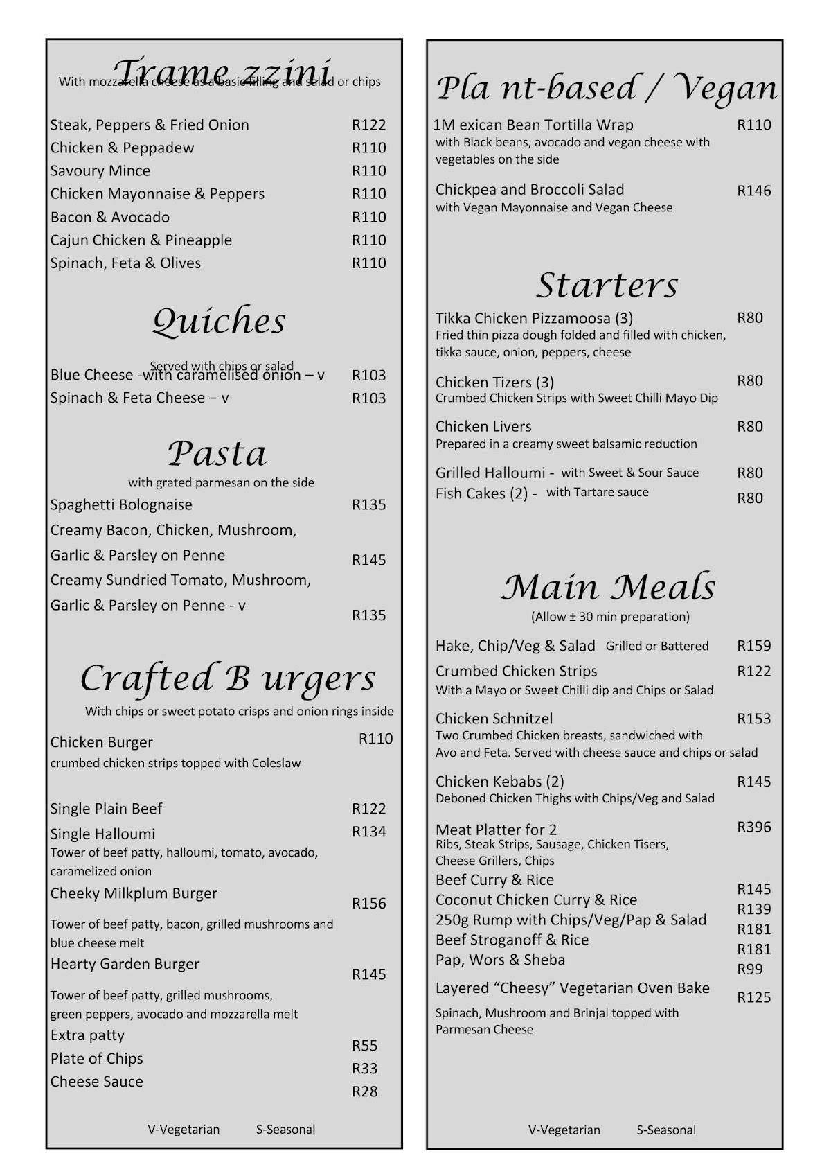 Menu at Milkplum Cafe, Pretoria, 2 Cussonia Ave