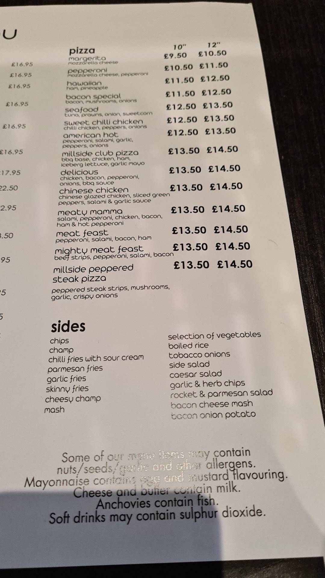 Menu at Millside Restaurant, Cloughmills