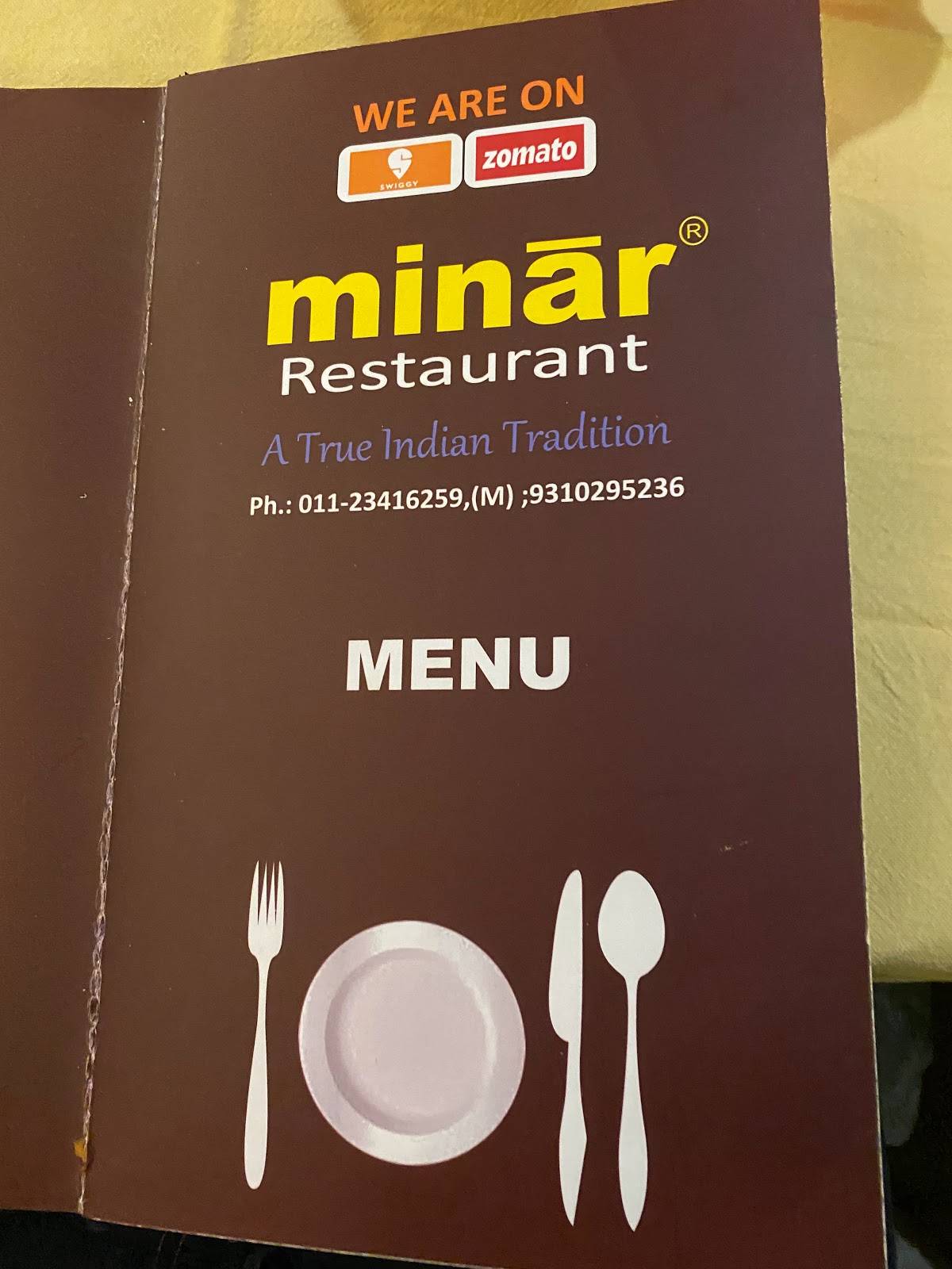 Menu at Minar Restaurant, New Delhi, L-11