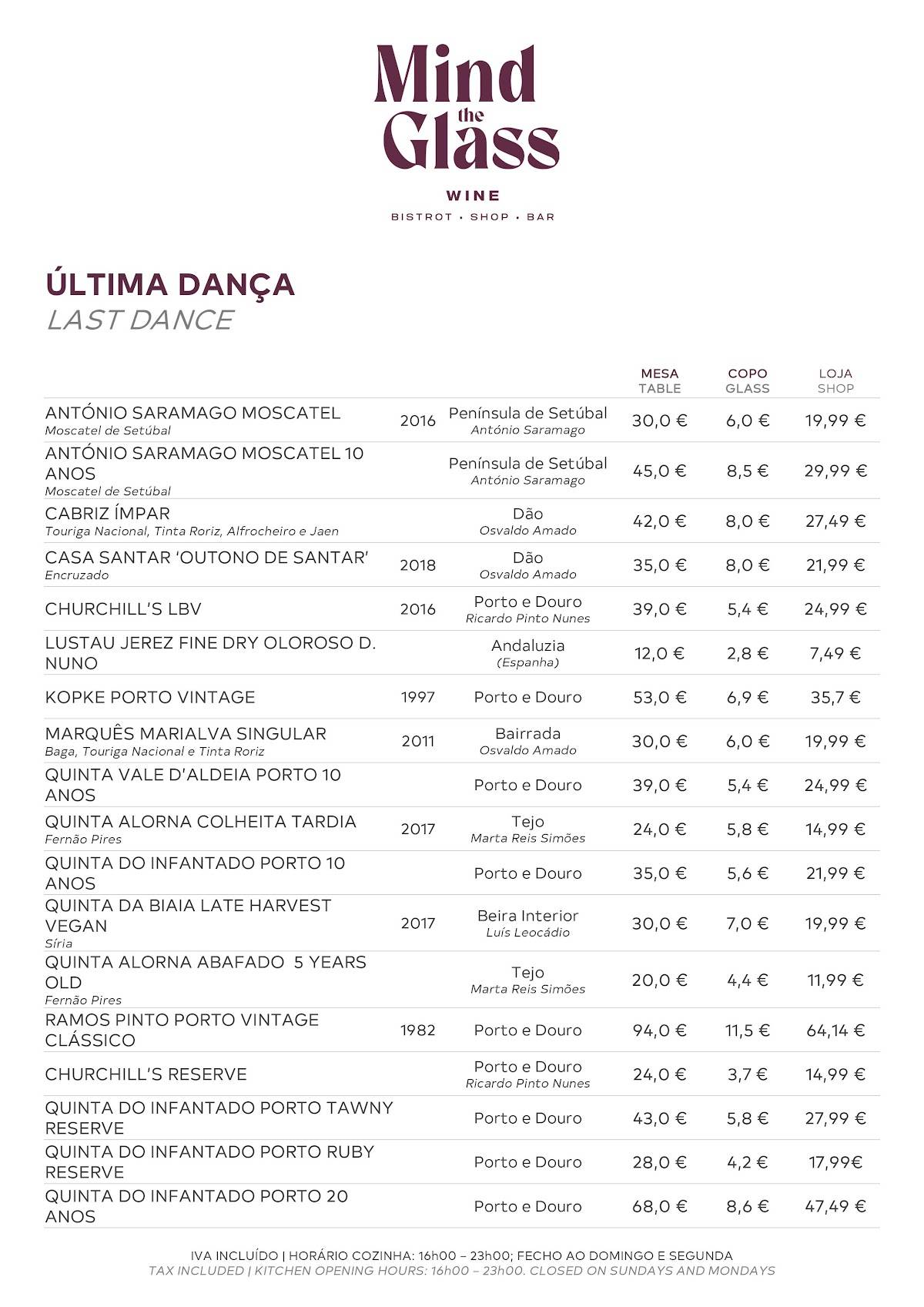 Menu at Mind the Glass pub & bar, Porto