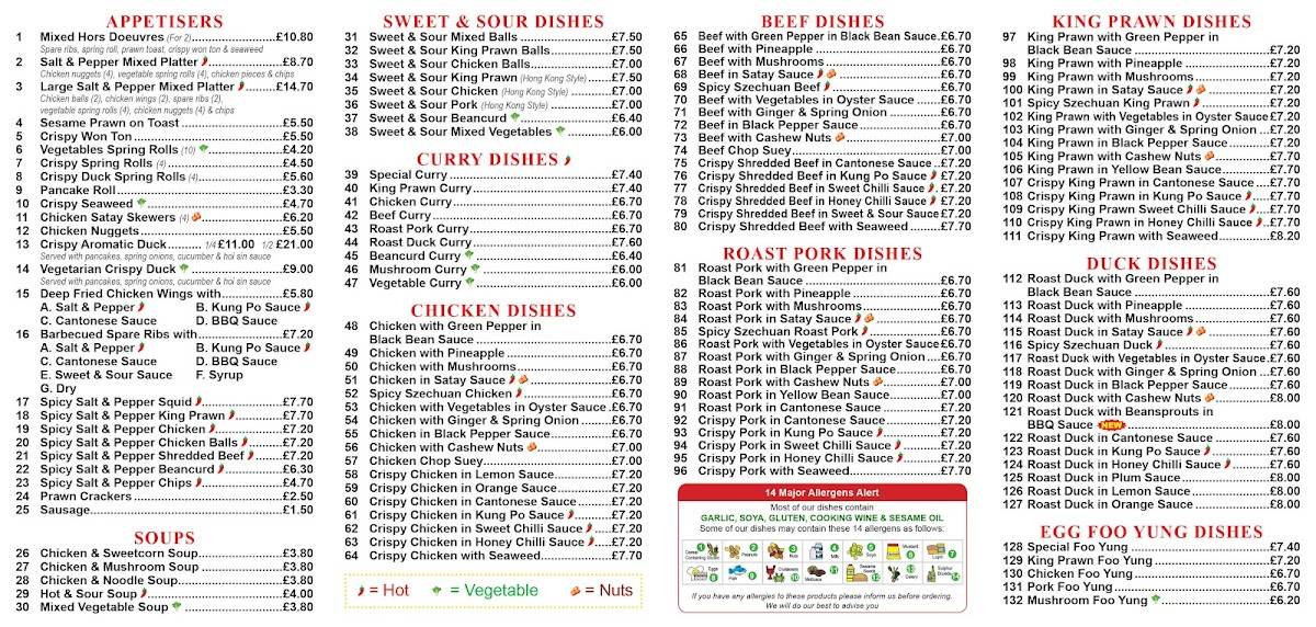 Menu at Ming chef Chinese takeaway restaurant, Mablethorpe