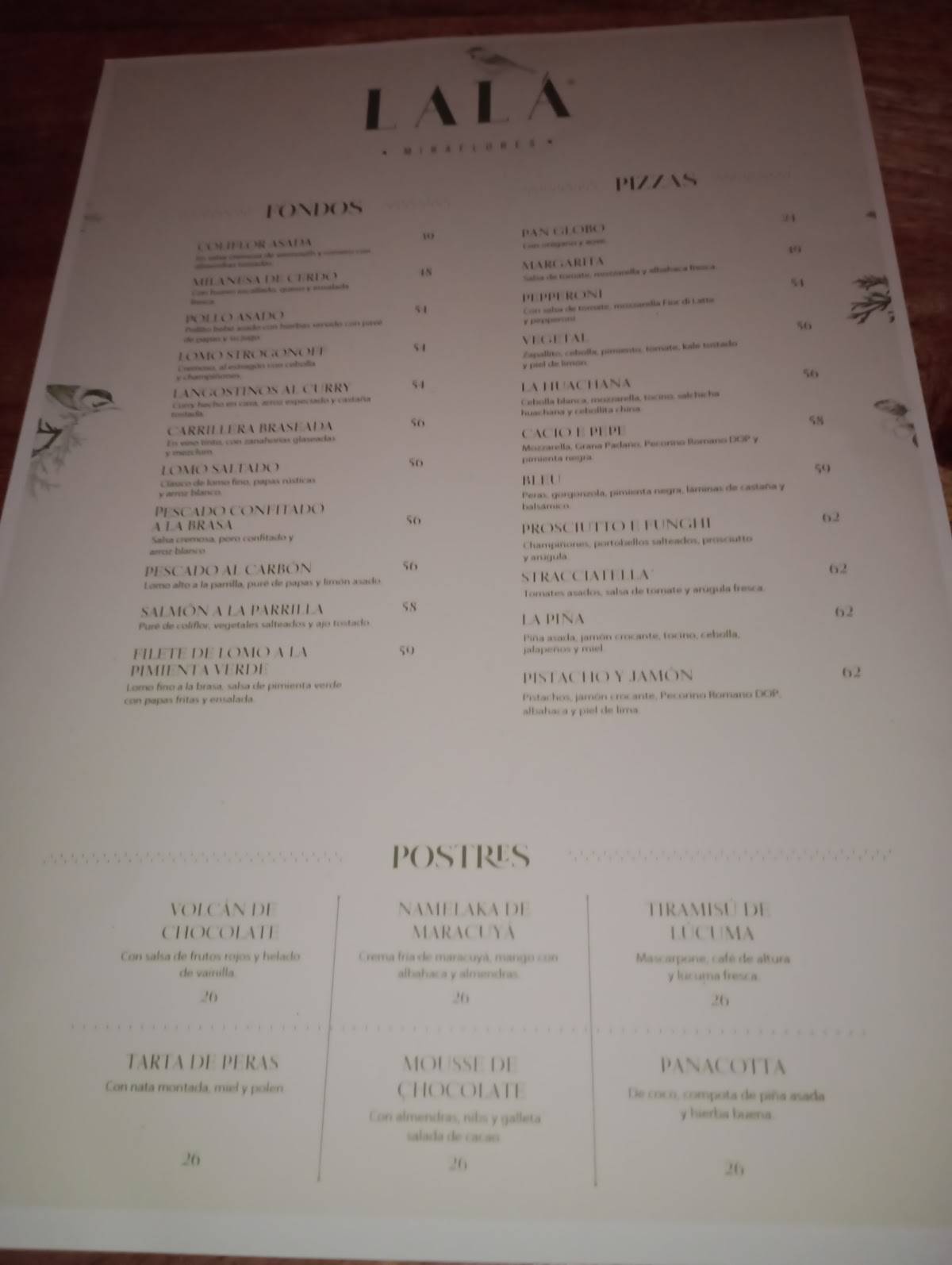 Carta del restaurante LALÁ MIRAFLORES, Miraflores, C. 2 del Mayo 701