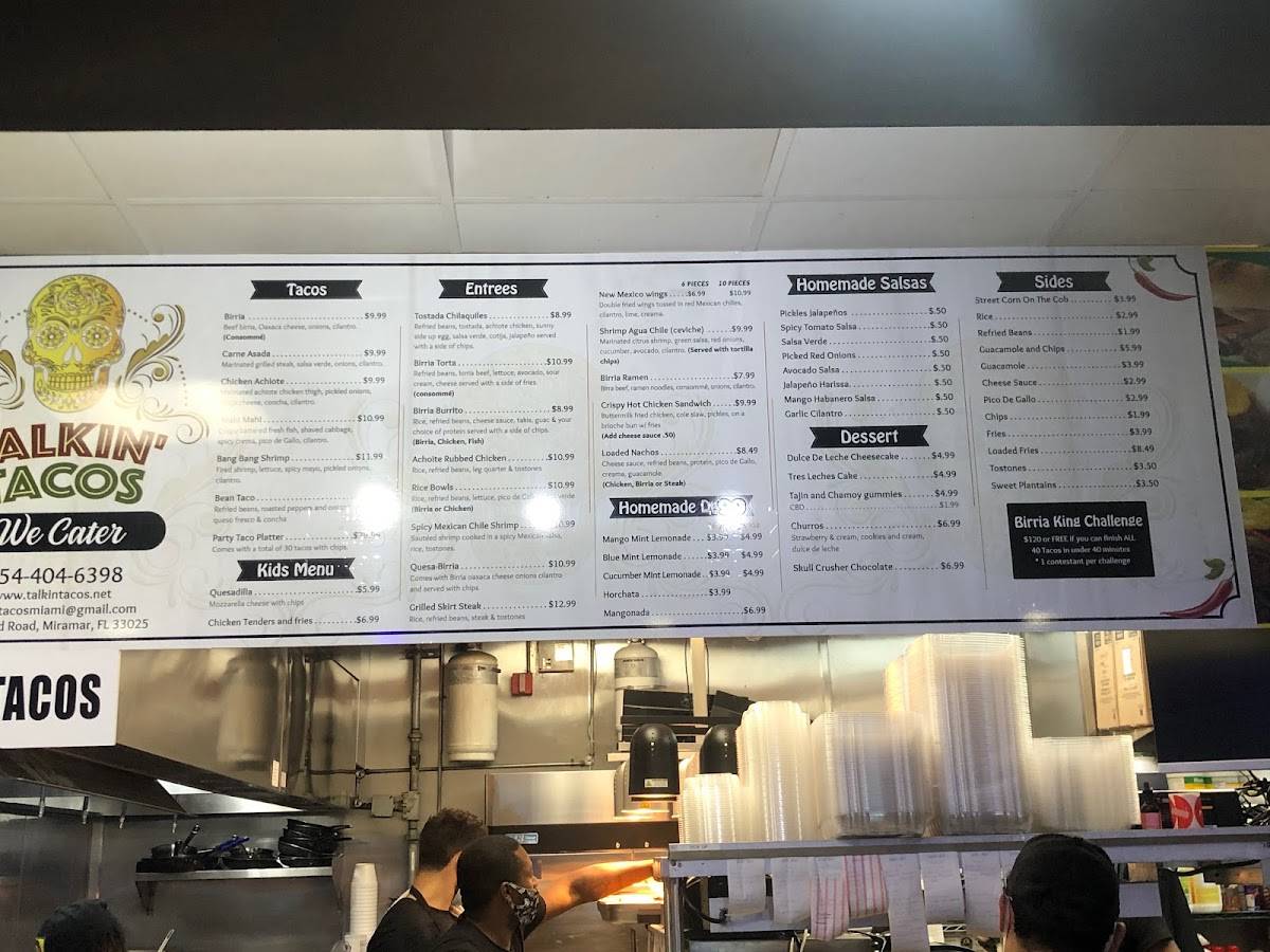 Menu at Talkin' Tacos Miramar restaurant, Miramar