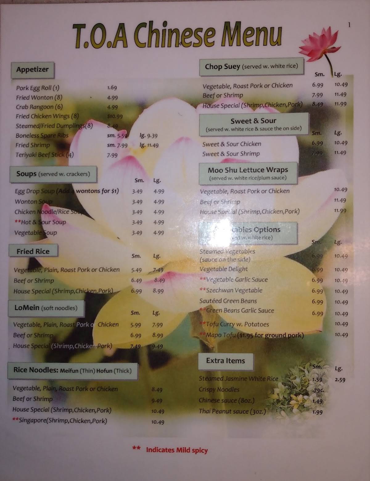 Menu at Taste of Asia Thai & Chinese restaurant, Mishawaka, N Main St