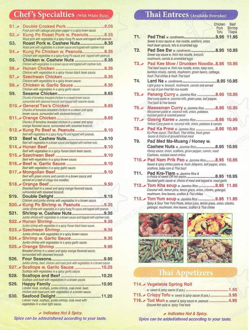 Menu at Taste of Asia Thai & Chinese restaurant, Mishawaka, N Main St