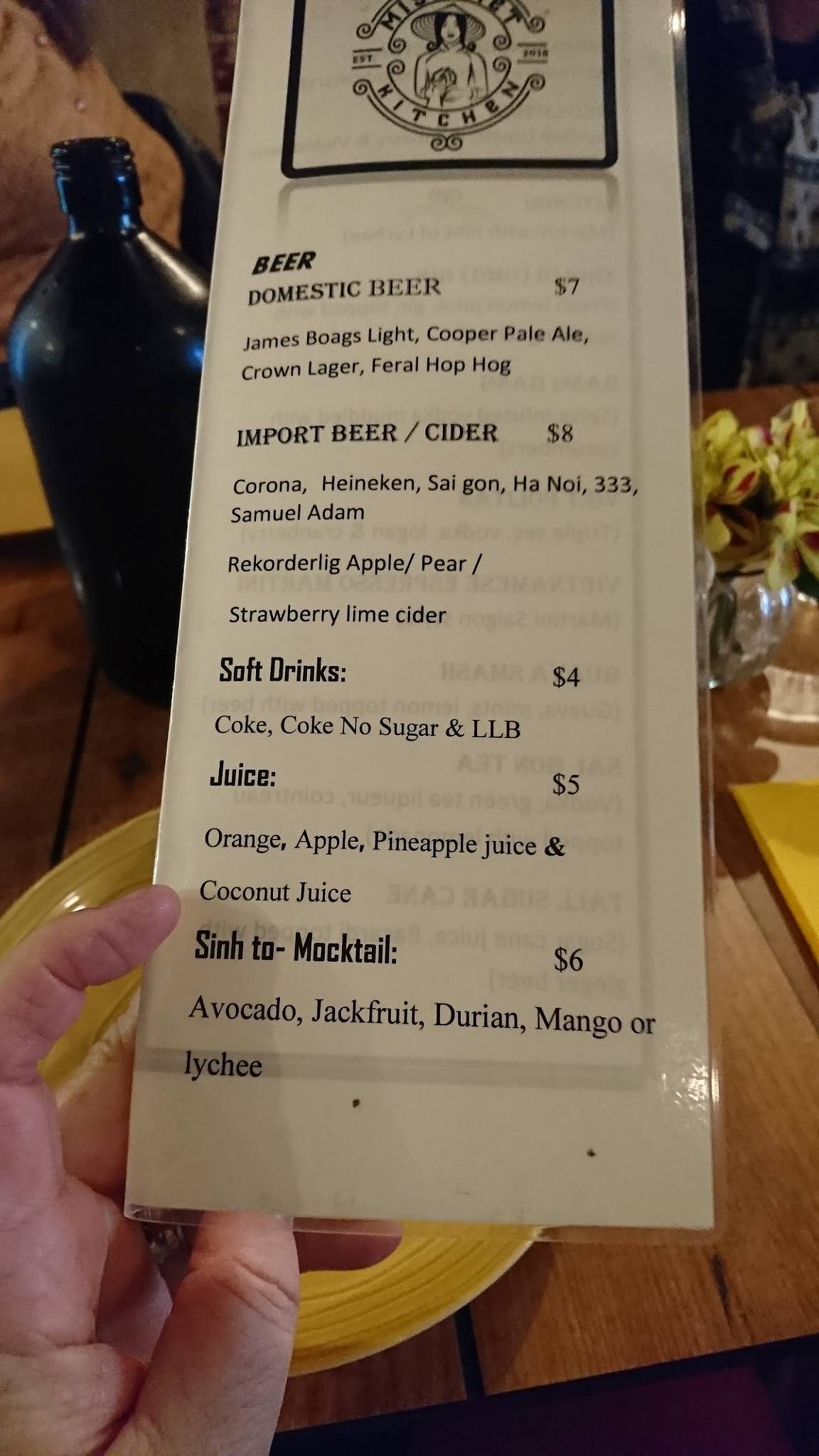 Menu at Miss Viet Kitchen restaurant, Port Adelaide