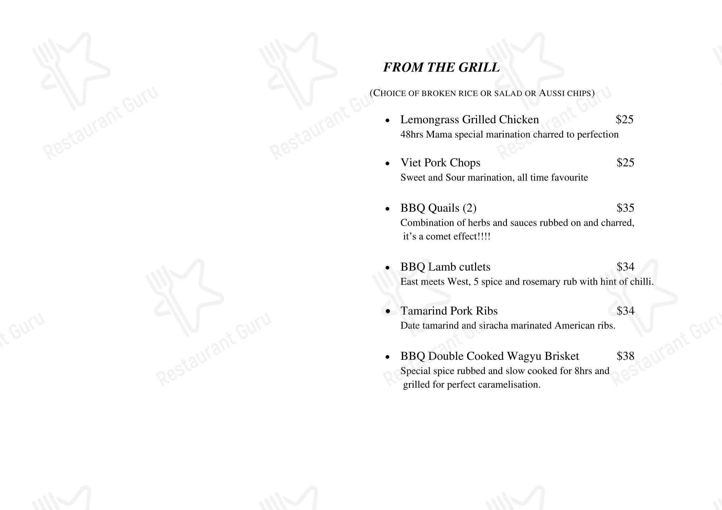 Menu at Miss Viet Kitchen restaurant, Port Adelaide