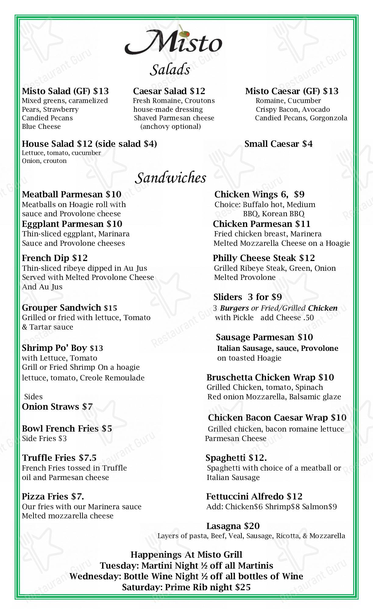 Carta de Misto Bar & Grill, Cabo Coral
