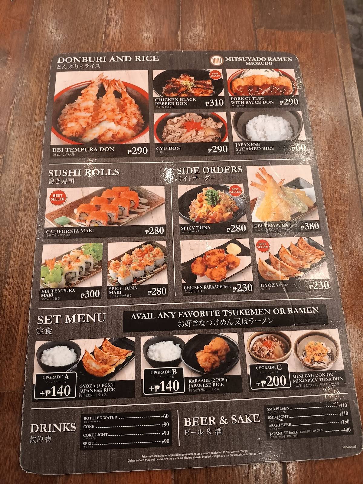 Menu at Mitsuyado Ramen Shokudo - Glorietta restaurant, Makati, 4L ...