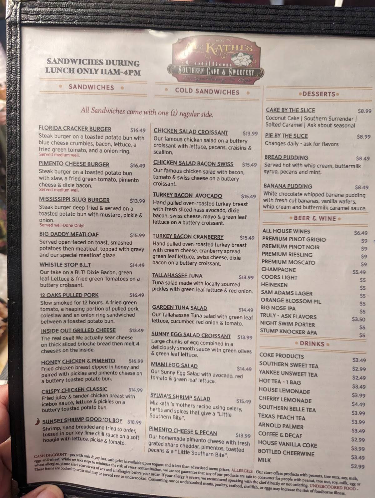 Menu at Miz Kathi’s Cotillion Southern Cafe, Wildwood
