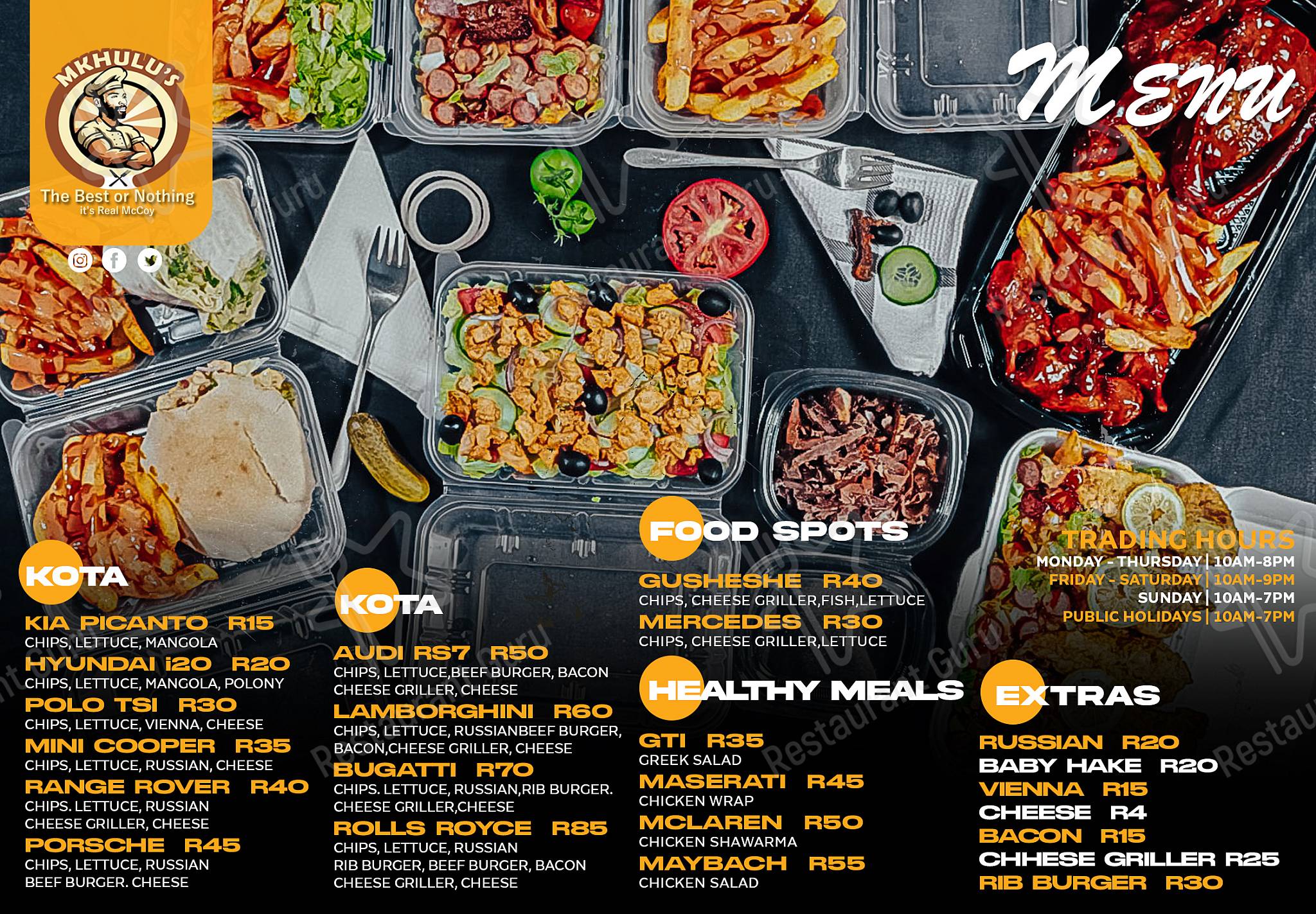 Menu at Mkhulu's On Main restaurant, Benoni, 15522 Main St