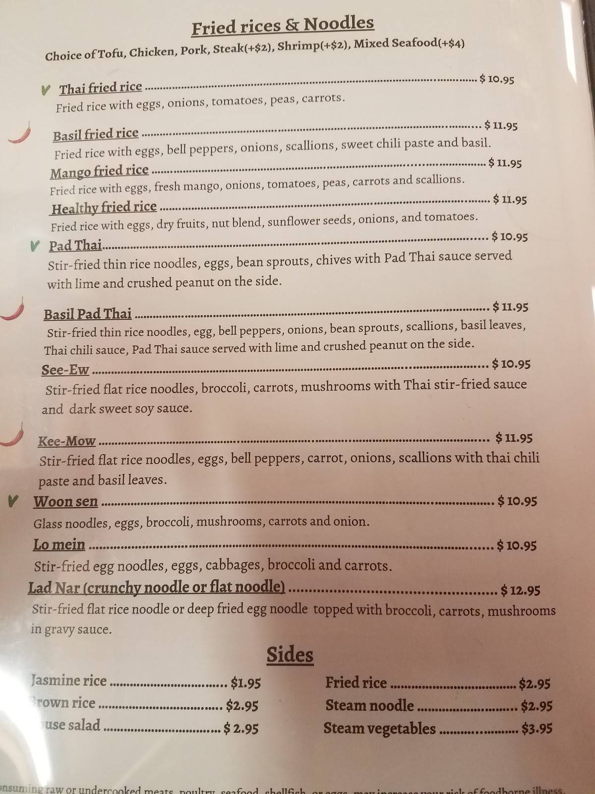Menu at Aroy Thai restaurant, Mobile