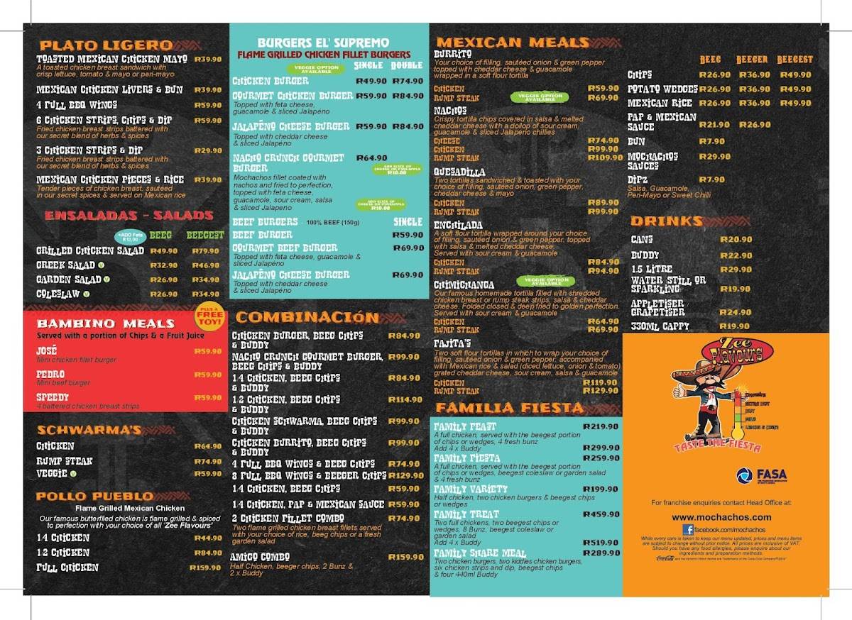 Menu au Mochachos Rynfield restaurant, Benoni