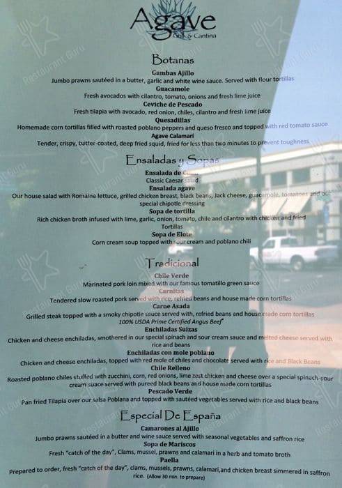 Menu at Agave pub & bar, Concord